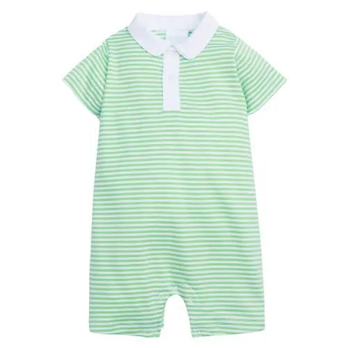 LITTLE ENGLISH Peter Pan Polo Romper - Green Stripe