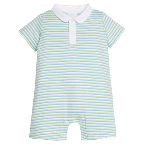 LITTLE ENGLISH Peter Pan Polo Romper - Greenview Stripe