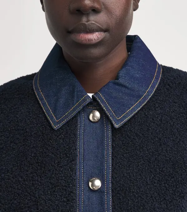 Maje Bouclé Denim-trim Trucker Jacket