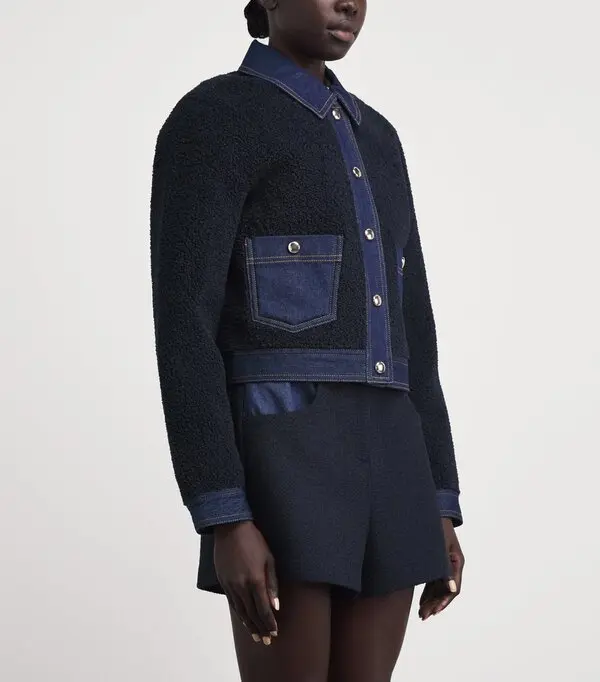 Maje Bouclé Denim-trim Trucker Jacket