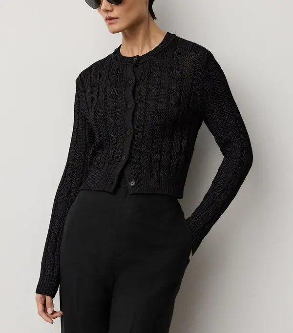 Ralph Lauren Silk Cable-knit Cropped Cardigan - Black