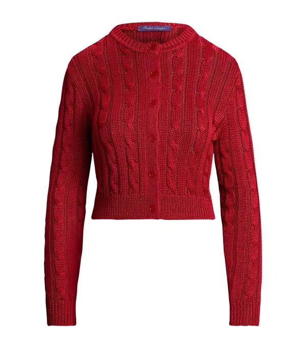Ralph Lauren Silk Cable-knit Cropped Cardigan - Red