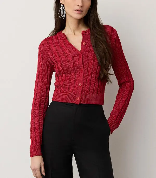 Ralph Lauren Silk Cable-knit Cropped Cardigan - Red