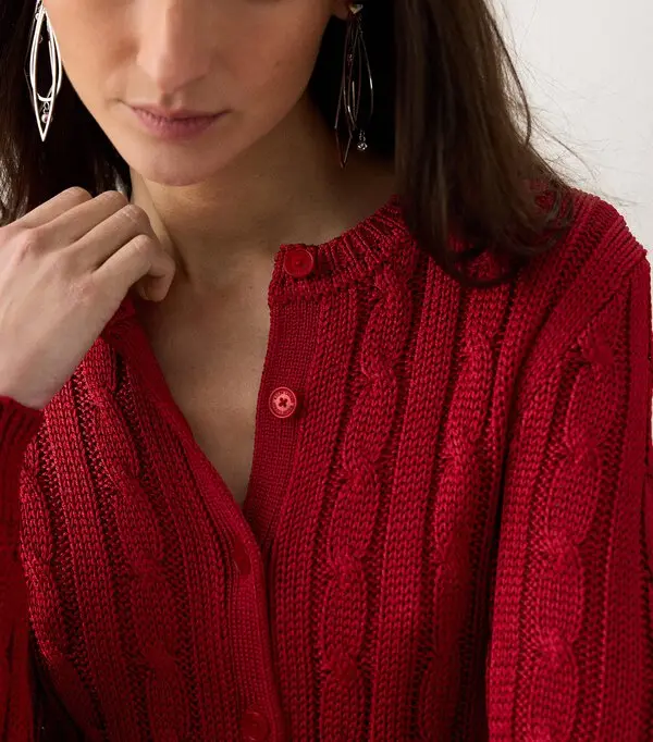 Ralph Lauren Silk Cable-knit Cropped Cardigan - Red