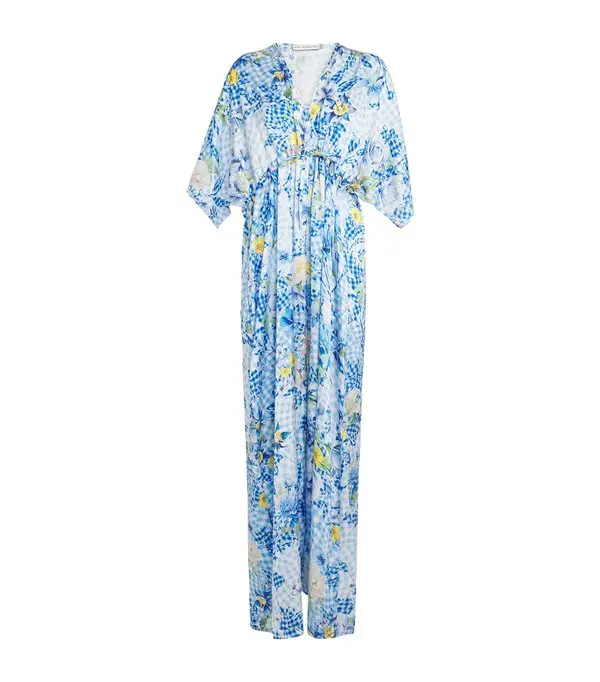 MARY KATRANTZOU Satin Fleur De Vichy Taormina Kaftan Dress - Blue