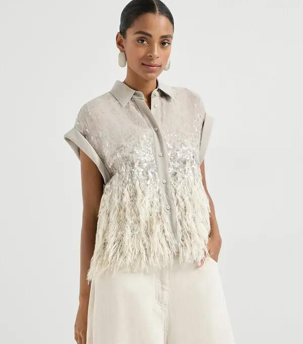 Brunello Cucinelli Silk Fil Coupé Shirt - Beige