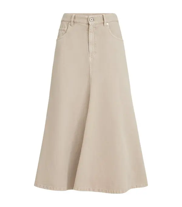 Brunello Cucinelli Cotton-linen Midi Skirt - Brown