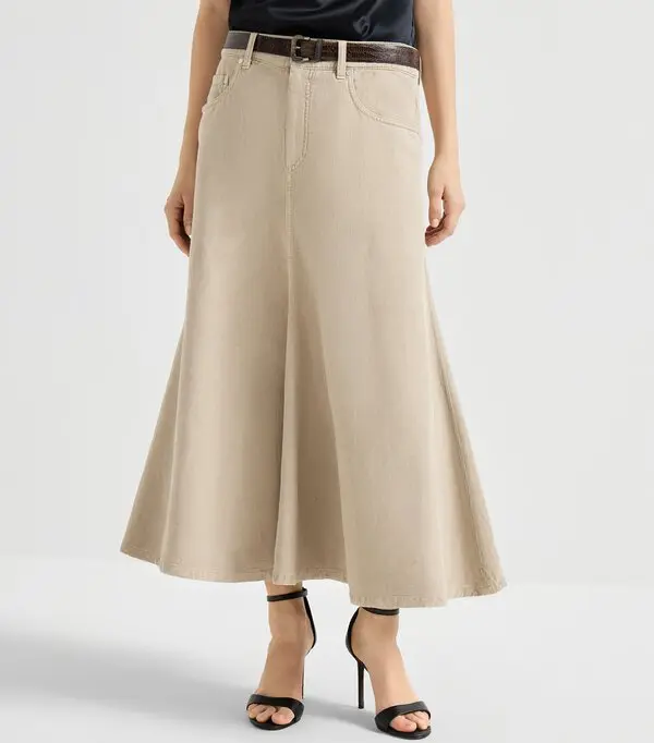 Brunello Cucinelli Cotton-linen Midi Skirt - Brown