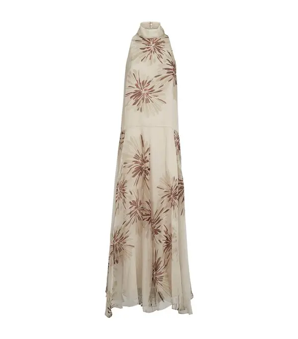 Brunello Cucinelli Silk Halterneck Maxi Dress - Beige