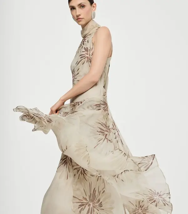 Brunello Cucinelli Silk Halterneck Maxi Dress - Beige