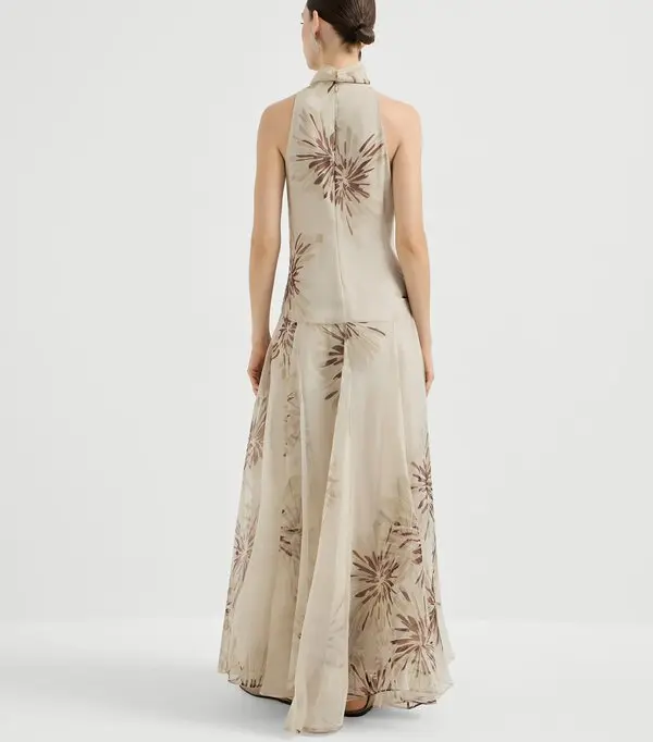 Brunello Cucinelli Silk Halterneck Maxi Dress - Beige