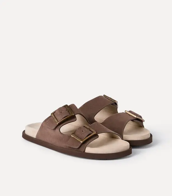 Brunello Cucinelli Suede Buckle Sandals - Brown