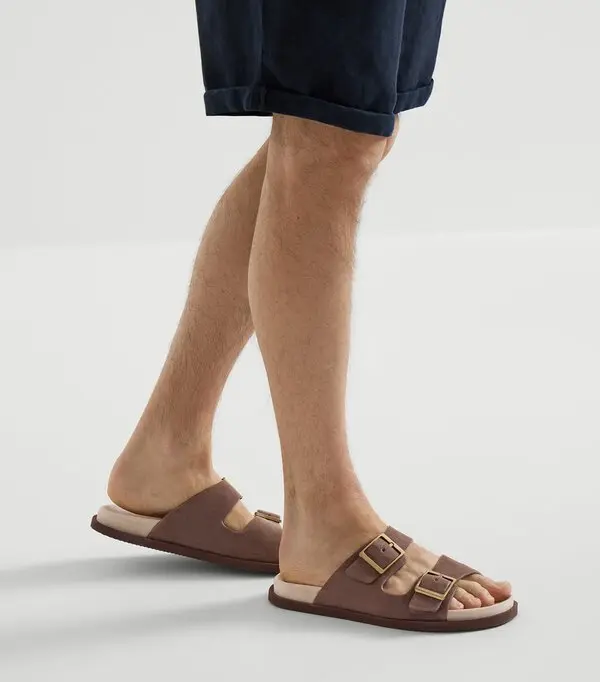 Brunello Cucinelli Suede Buckle Sandals - Brown