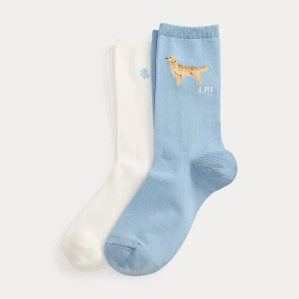 Ralph Lauren Dog And Logo Cotton-blend Sock 2-pack - Blue/white