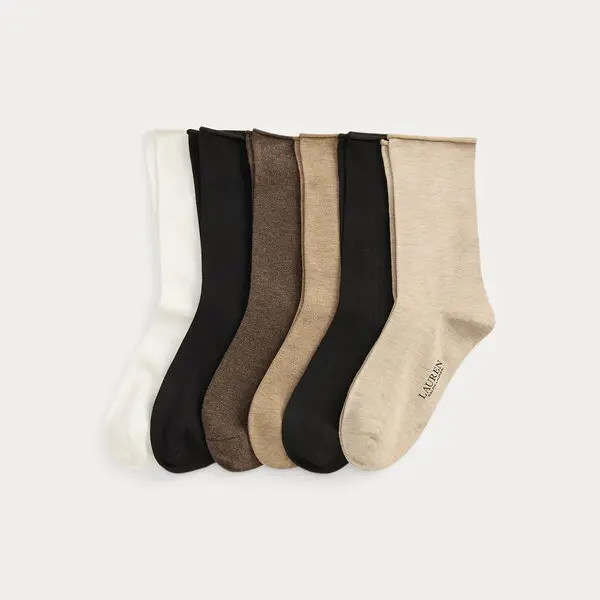 Ralph Lauren Stretch Roll-top Socks 6-pack - Brown Assorted