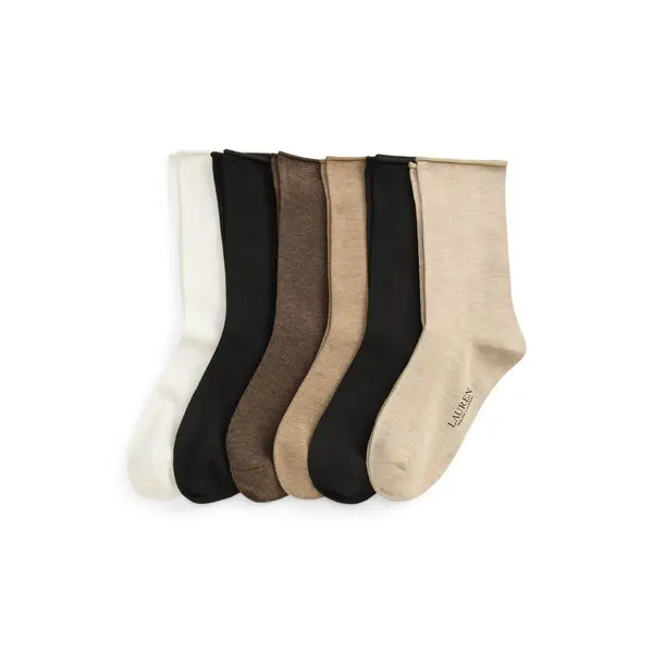 Ralph Lauren Stretch Roll-top Socks 6-pack - Brown Assorted