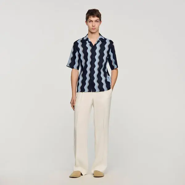 Sandro Printed Linen Shirt - Navy Blue