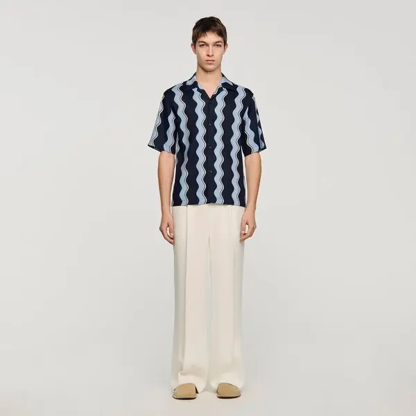 Sandro Printed Linen Shirt - Navy Blue