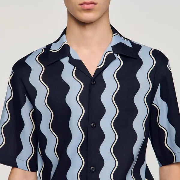 Sandro Printed Linen Shirt - Navy Blue