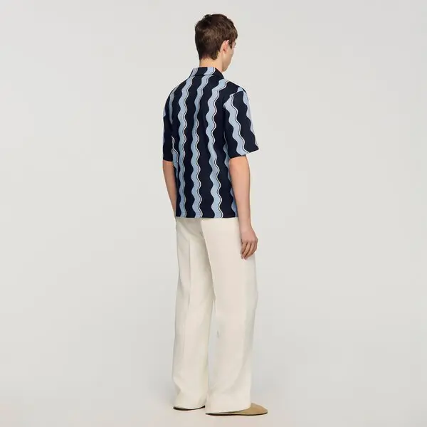 Sandro Printed Linen Shirt - Navy Blue