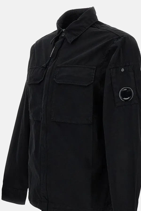C.P. COMPANY Oversized Jacket/shirt In Organic Gabardine With Zip - Black