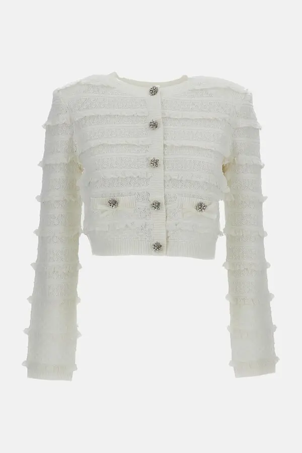 SELF-PORTRAIT Diamond Pointelle Cardigan - White