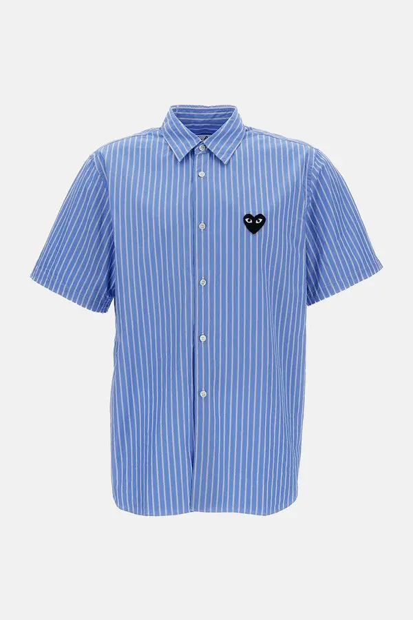Play Comme Des Garcon Camicia A Righe Maniche Corte - Blue