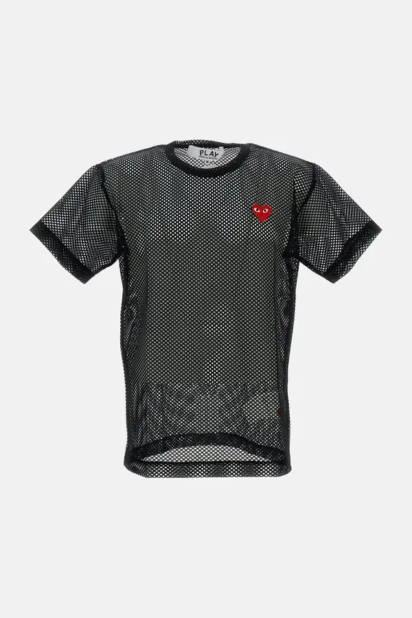 Play Comme Des Garcon Red Heart Emblem Mesh T-shirt - Black