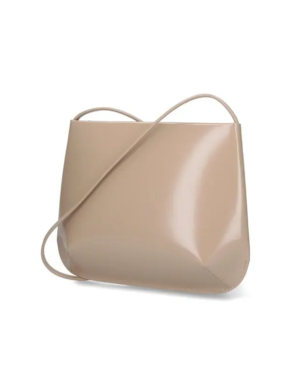 FANE Shiny Leather Shoulder Bag - Beige
