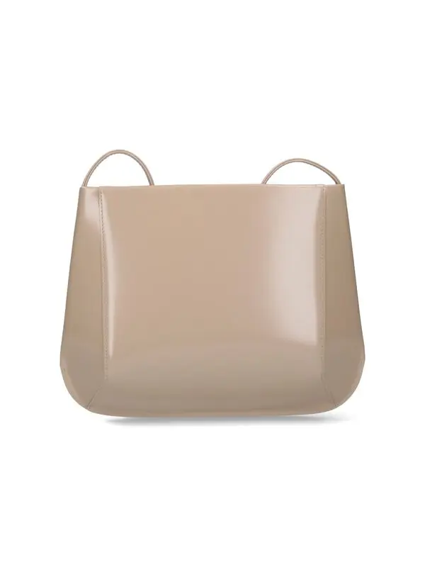 FANE Shiny Leather Shoulder Bag - Beige