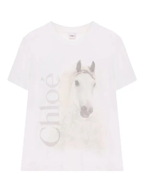 Chloé Faded Horse-print Cotton T-shirt - White