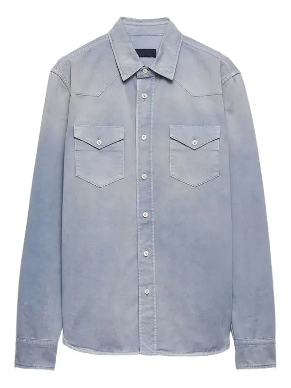 Prada Washed Gabardine Vintage-effect Shirt - Blue