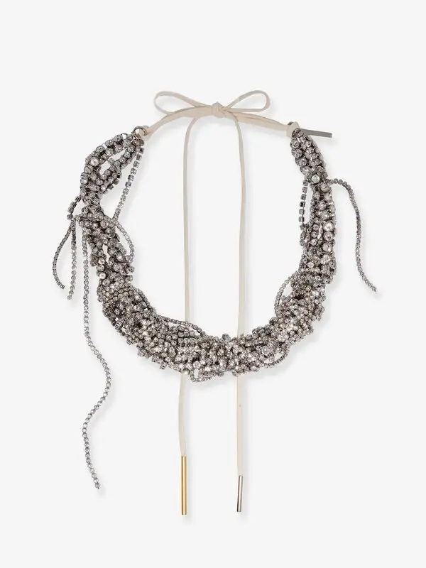Dries Van Noten Brass Necklace With Rhinestone Detail - Silver