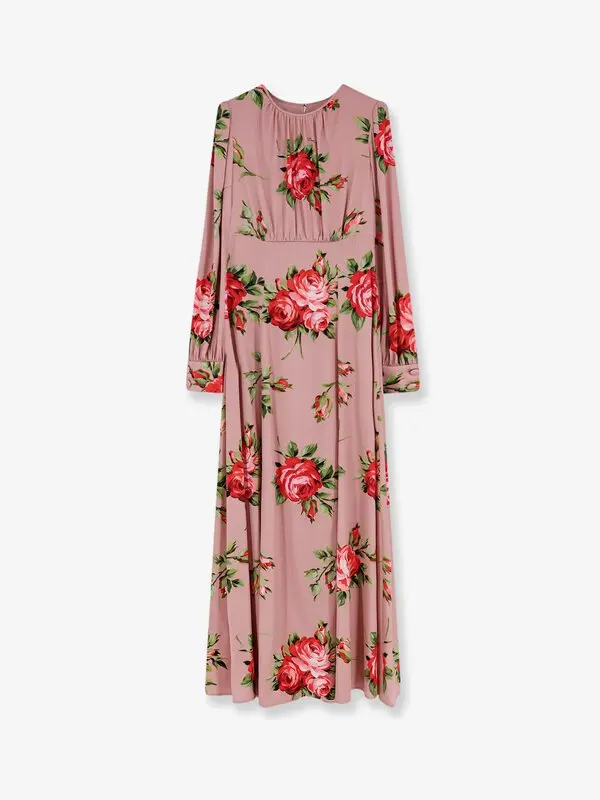 Dolce & Gabbana Long Silk Dress With Rose Bouquet Print - Multicolor