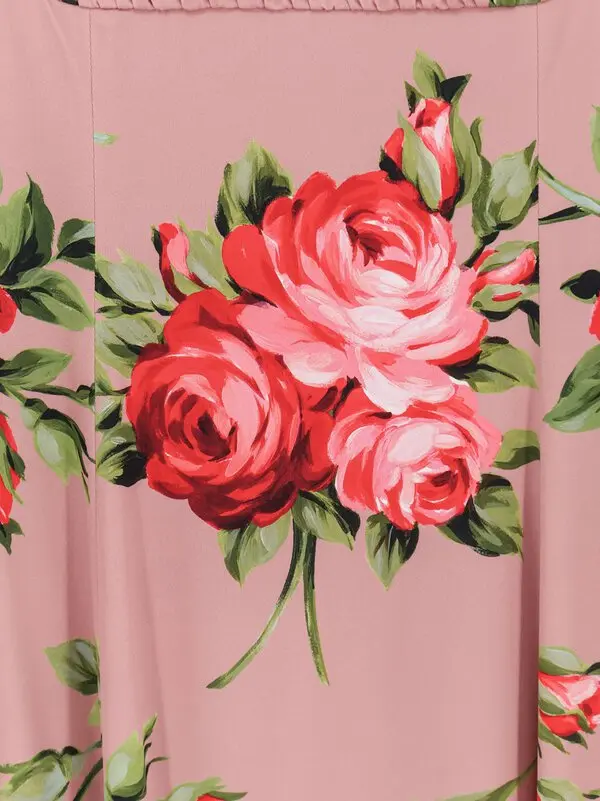 Dolce & Gabbana Long Silk Dress With Rose Bouquet Print - Multicolor