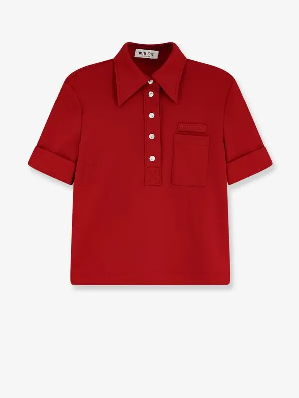 Miu Miu Polo Shirt With Lettering Logo Patch - Red