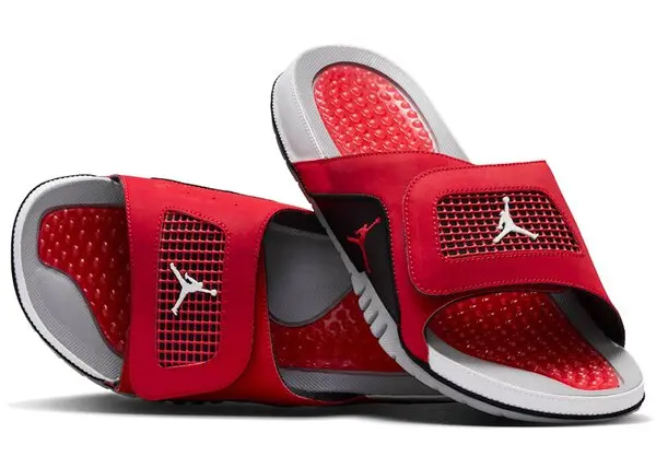 JORDAN Hydro 4 Retro Slides - Fire Red/black/cement Grey