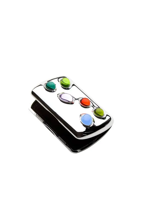 Edie Parker Gemstoned Card Case In Metallic - Silver