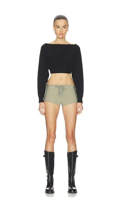 HAELO Off-the-shoulder Cropped Merino Wool Sweater