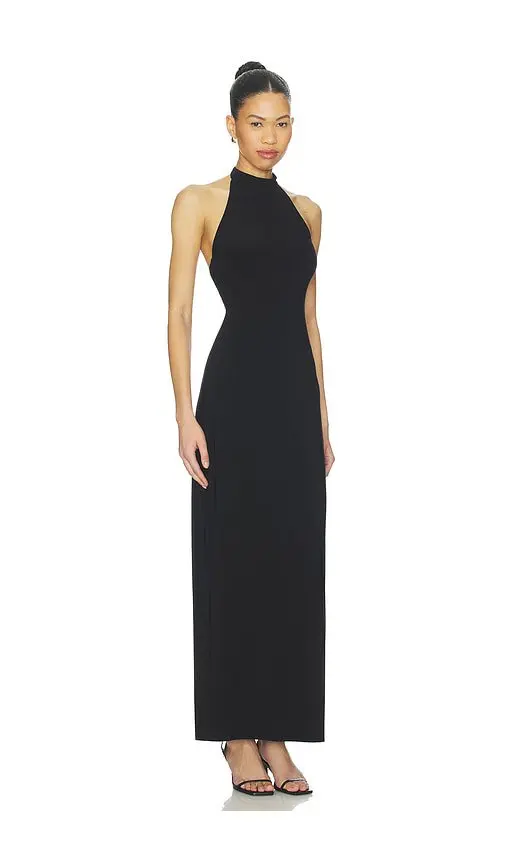 Norma Kamali Halter Long Dress With Side Slit - Black