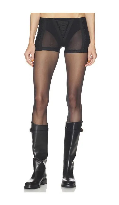 HAELO Sheer Lace Up Micro Short - Black