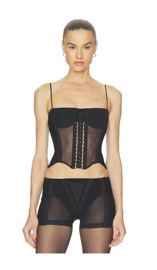 HAELO Layered Lace Up Corset Top - Black