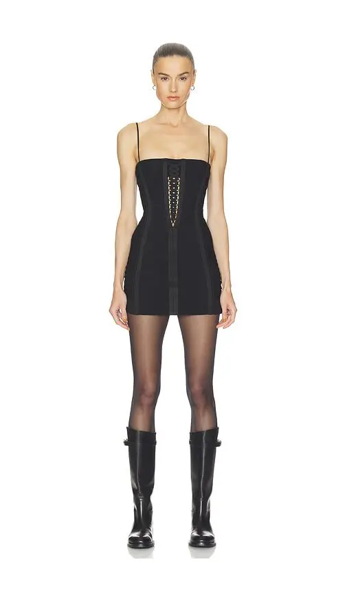 HAELO Layered Lace-up Corset Dress - Black