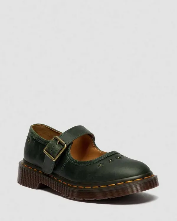 Dr. Martens Flower Mary Jane Leather Shoes - Green