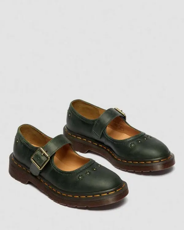 Dr. Martens Flower Mary Jane Leather Shoes - Green