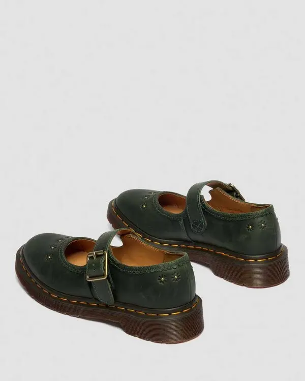 Dr. Martens Flower Mary Jane Leather Shoes - Green