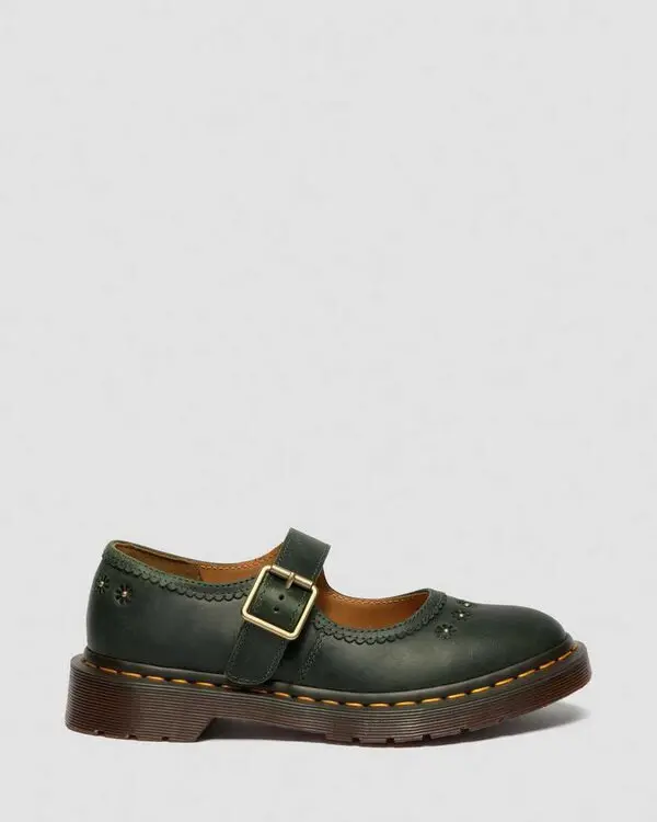 Dr. Martens Flower Mary Jane Leather Shoes - Green