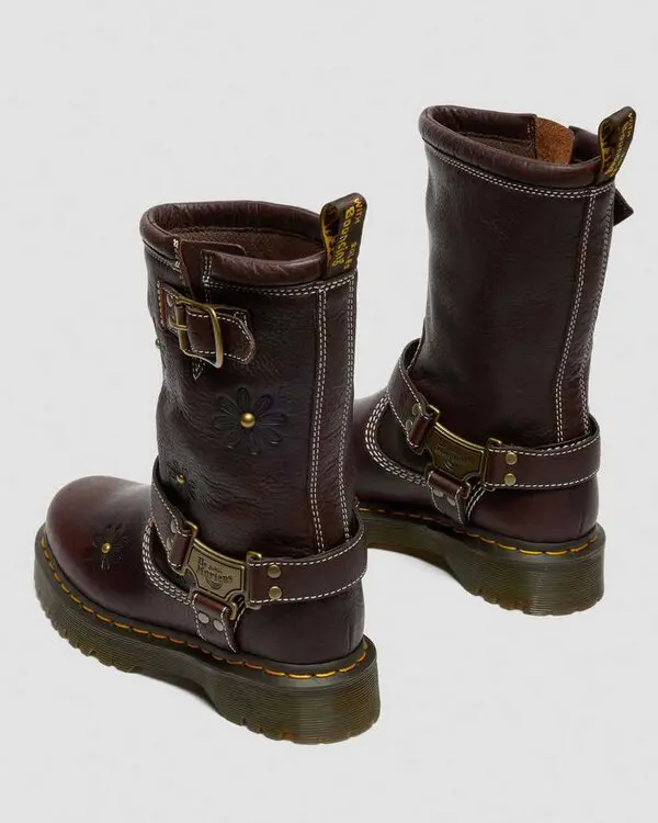 Dr. Martens Anistone Hi Flower Leather Biker Boots - Brown
