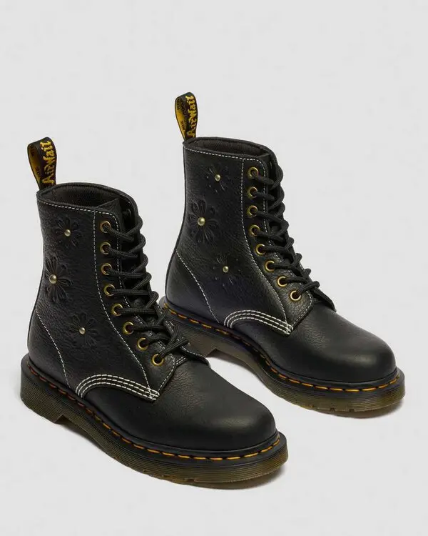 Dr. Martens 1460 Pascal Flower Leather Boots - Black