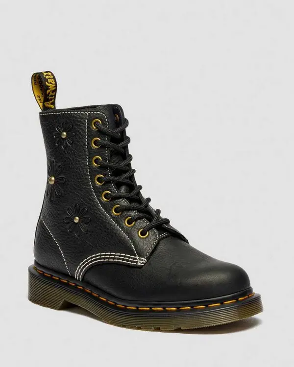 Dr. Martens 1460 Pascal Flower Leather Boots - Black